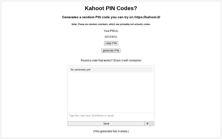 Kahoot PIN Codes? ― Perchance Generator