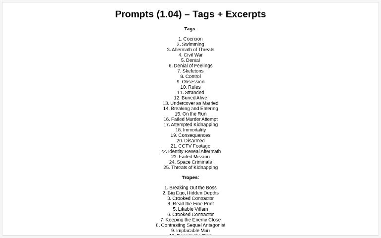 Prompts (1.04) – Tags + Excerpts ― Perchance Generator