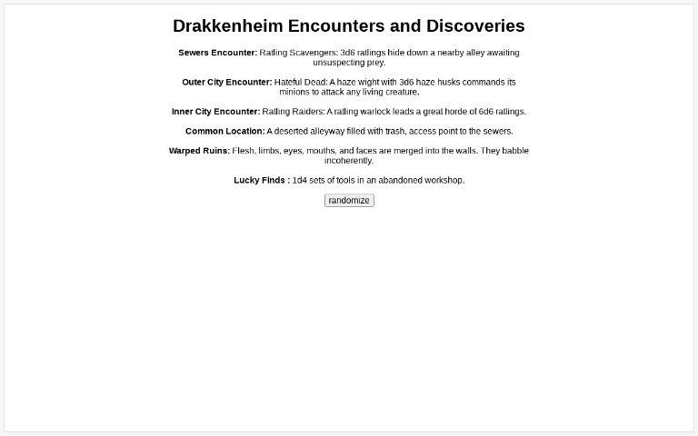 Drakkenheim Encounters and Discoveries ― Perchance Generator