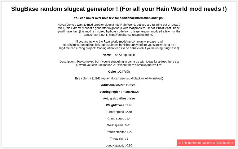 SlugBase random slugcat generator ! (For all your Rain World mod needs !)