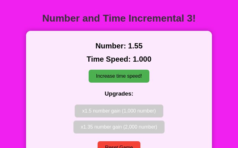 Number and Time Incremental 3! ― Perchance Generator
