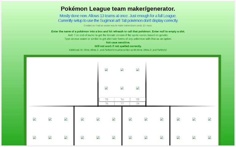 Pokémon League team maker/generator.