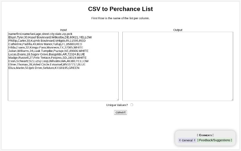 CSV to Perchance List ― Perchance Generator