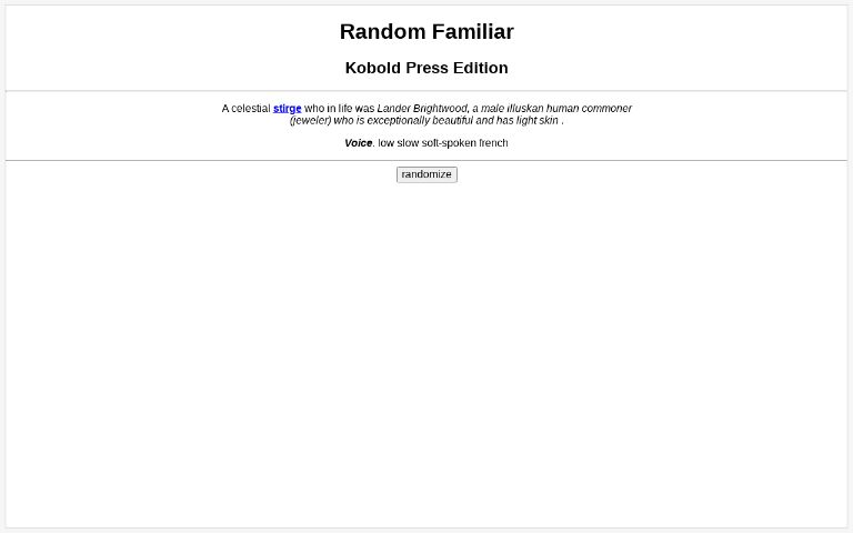 Random Familiar ― Perchance Generator