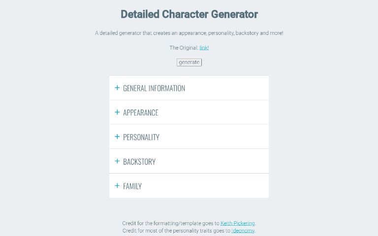 Detailed Character Generator