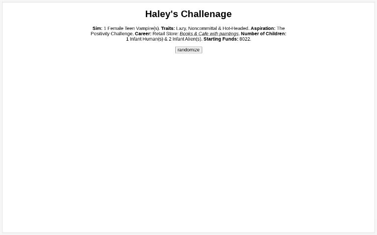 Haley's Challenage ― Perchance Generator