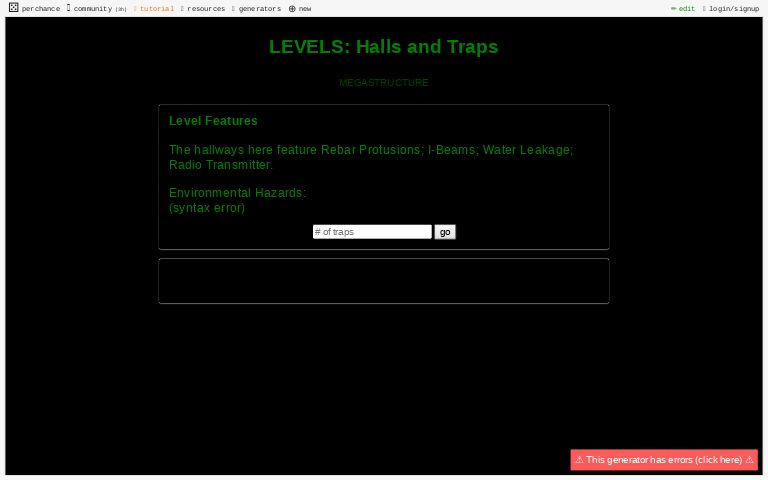 LEVELS: Halls and Traps ― Perchance Generator