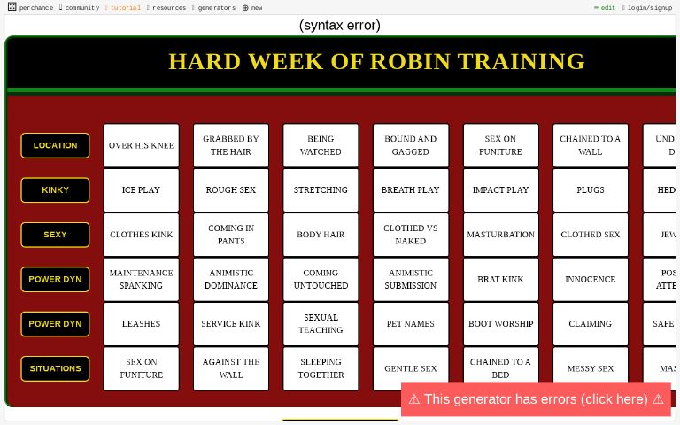 Hard Week of Robin Training ― Perchance Generator