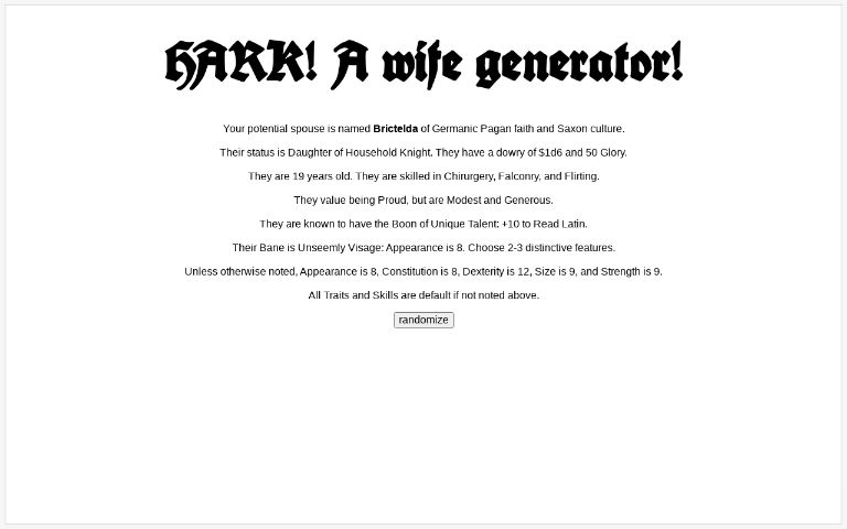 HARK! A wife generator!