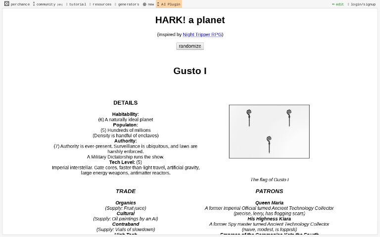 HARK! a planet ― Perchance Generator