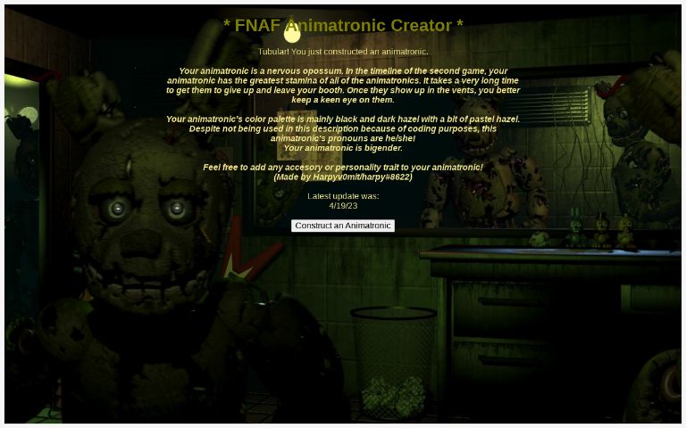 * FNAF Animatronic Creator * ― Perchance Generator