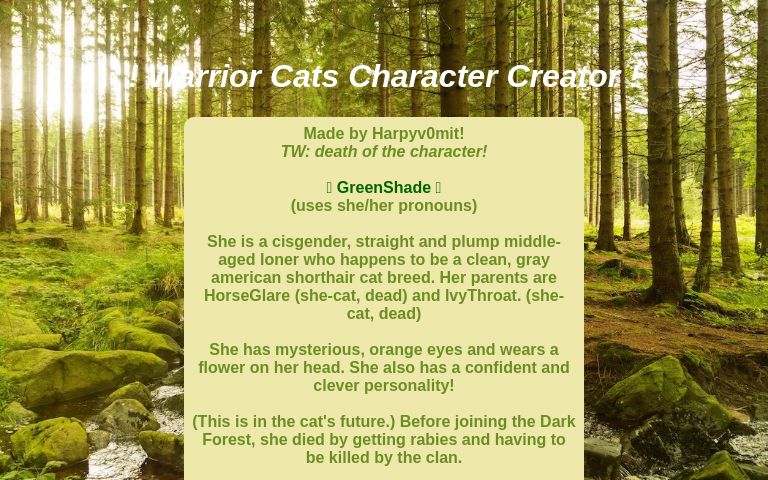 ! Warrior Cats Character Creator ! ― Perchance Generator
