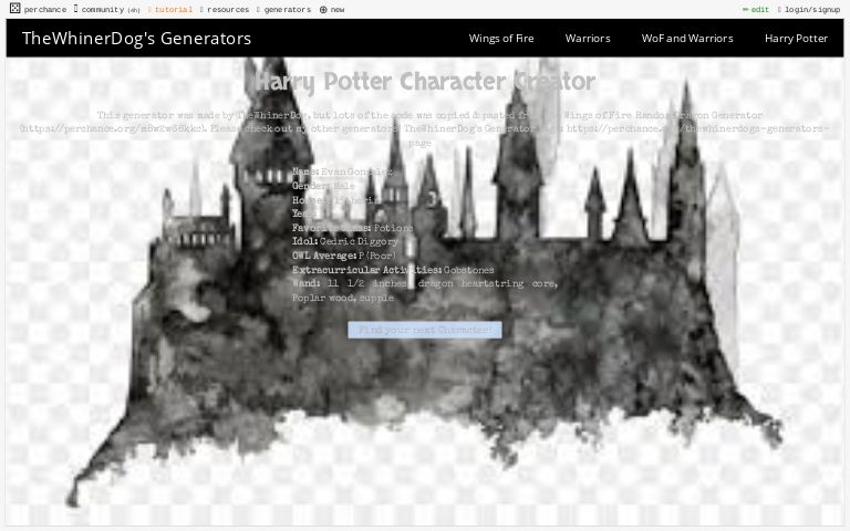 Harry Potter Character Creator ― Perchance Generator