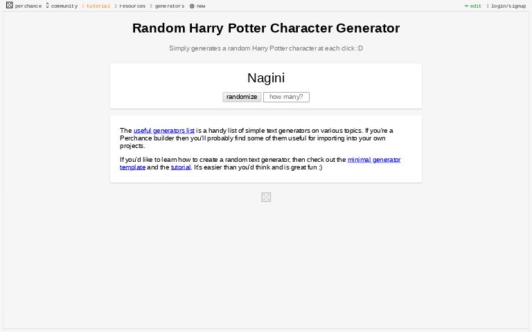 Random Harry Potter Character Generator