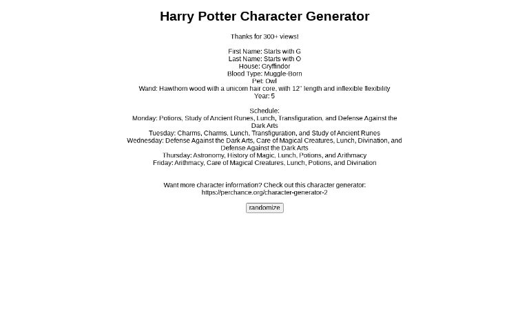 Harry Potter Character Generator