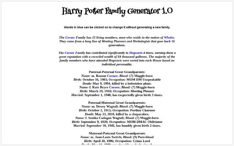Harry Potter Family Generator 1.0