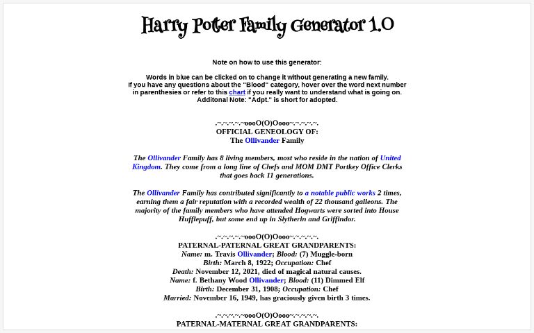 Harry Potter Family Generator 1.0
