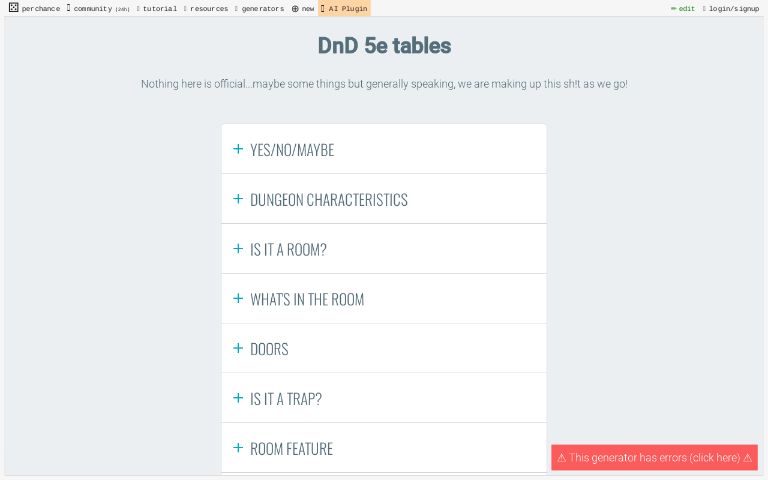 DnD 5e tables ― Perchance Generator
