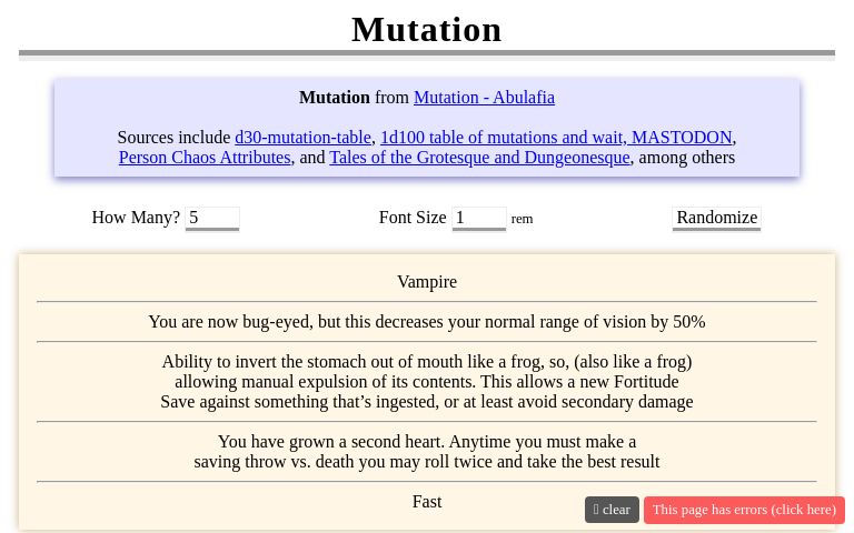 Mutation ― Perchance Generator