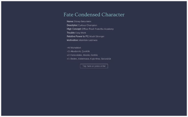 Fate Condensed Character ― Perchance Generator