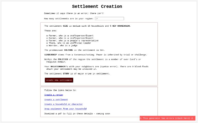 Settlement Creation ― Perchance Generator