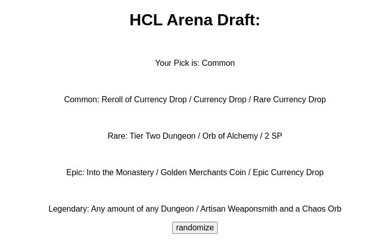 HCL Arena Draft: ― Perchance Generator