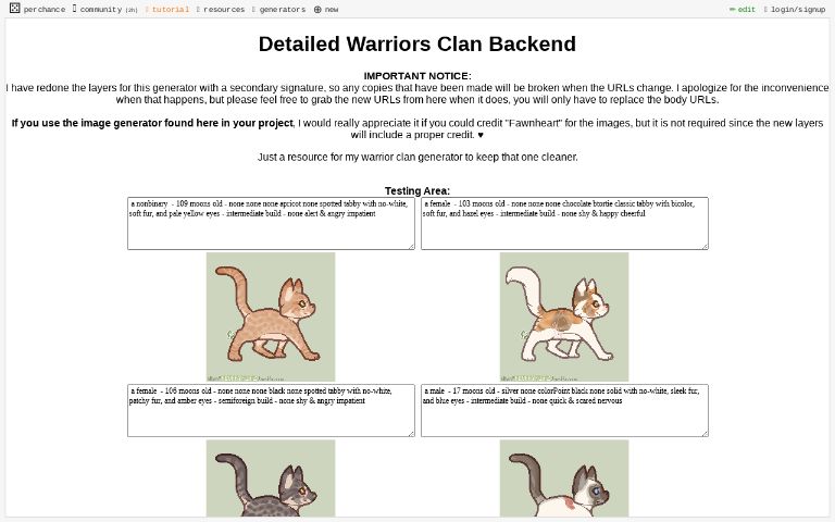 Detailed Warriors Clan Backend ― Perchance Generator