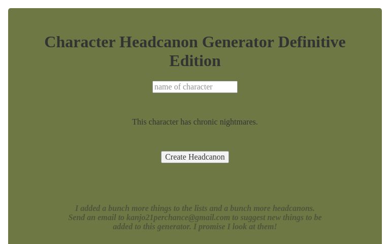 Character Headcanon Generator Definitive Edition