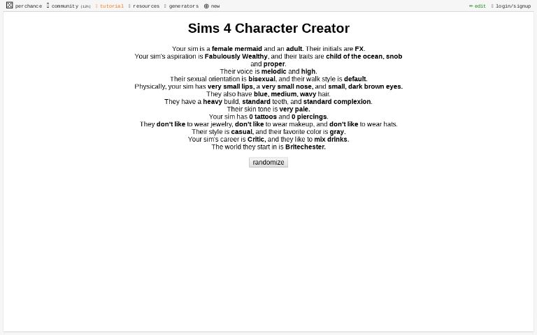 Sims 4 Character Creator ― Perchance Generator