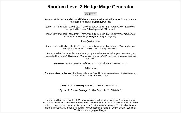 Random Level 2 Hedge Mage Generator