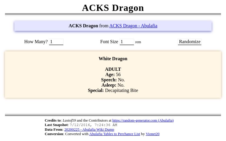 ACKS Dragon ― Perchance Generator
