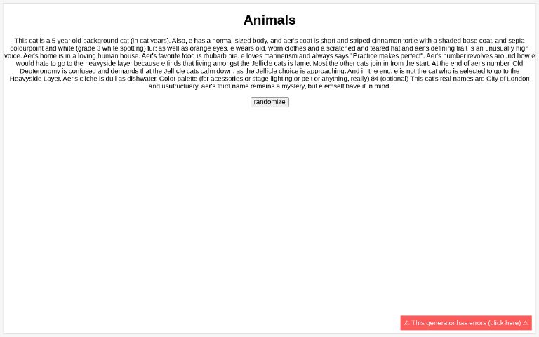 Animals ― Perchance Generator