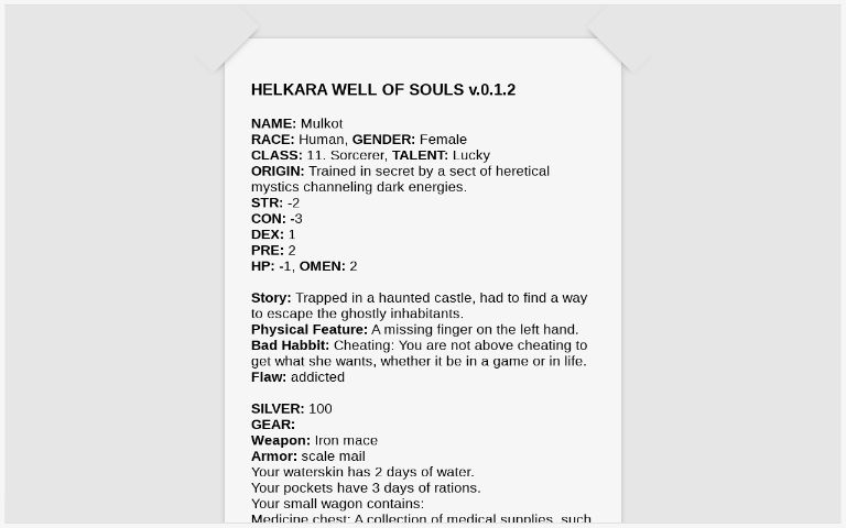 Helkara Well of Souls v.0.1.2 ― Perchance Generator