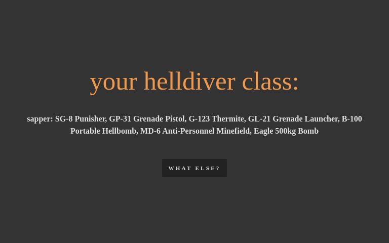 your helldiver class: ― Perchance Generator