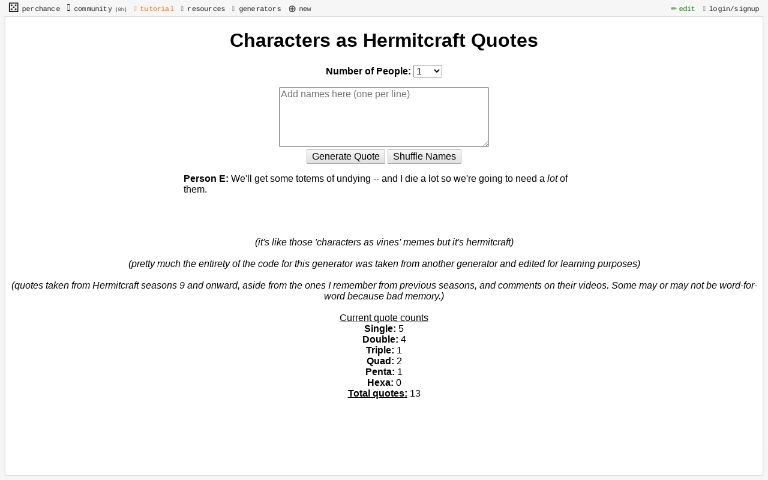 Characters as Hermitcraft Quotes ― Perchance Generator