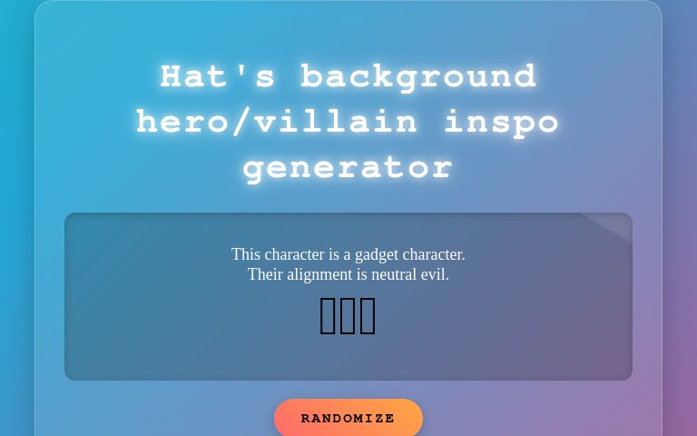 Hat's background hero/villain inspo generator