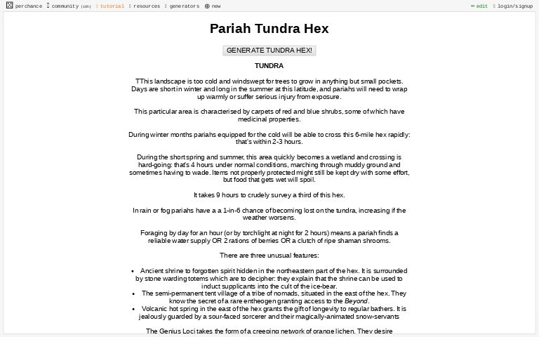 Pariah Tundra Hex ― Perchance Generator
