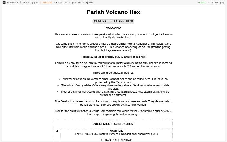 Pariah Volcano Hex ― Perchance Generator