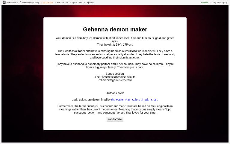 Gehenna demon maker ― Perchance Generator
