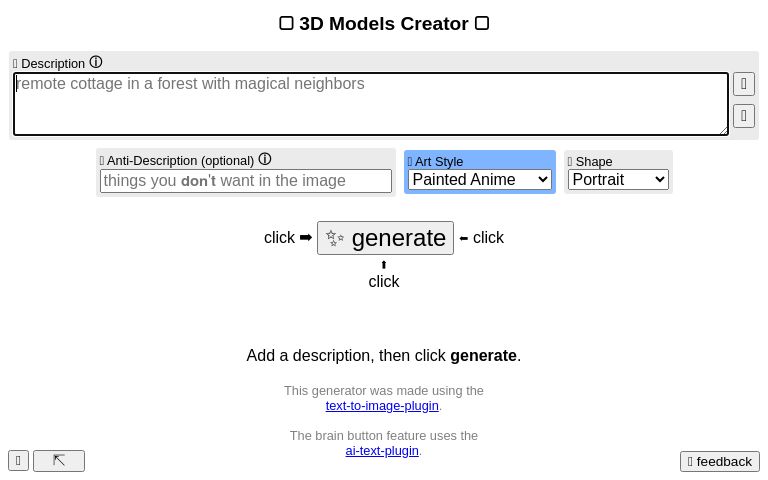 3D Models Creator (free, semi no sign-up, unlimited) ― Perchance Generator