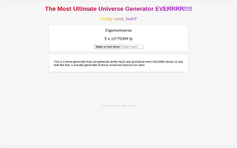 The Most Ultimate Universe Generator EVERRRR!!!!