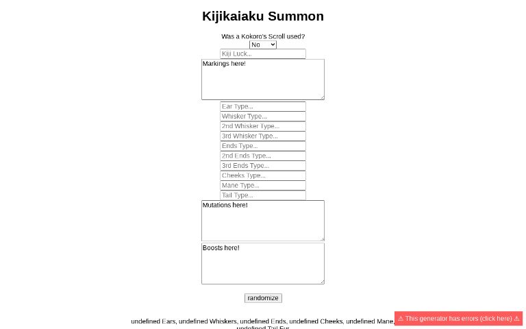 Kijikaiaku Summon ― Perchance Generator