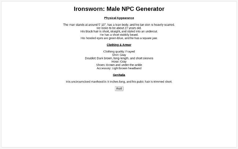 Ironsworn: Male NPC Generator