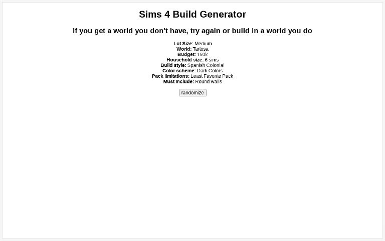 Sims 4 Build Generator