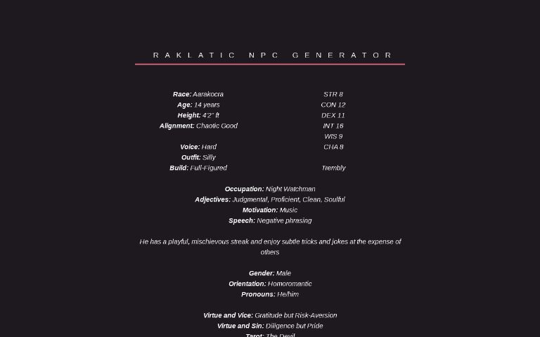 Raklatic NPC Generator