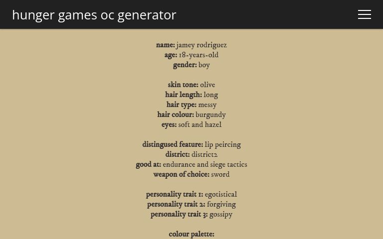 hunger games oc ― Perchance Generator