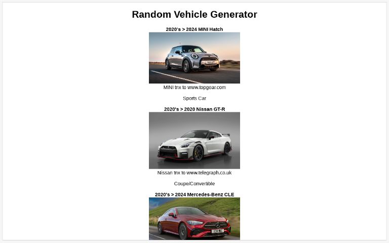 Random Vehicle Generator