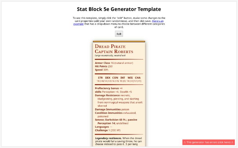 Stat Block 5e Generator Template