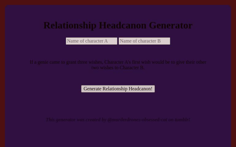Relationship Headcanon Generator