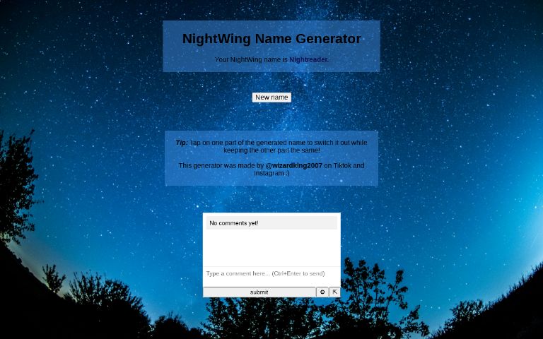 NightWing namegen ― Perchance Generator